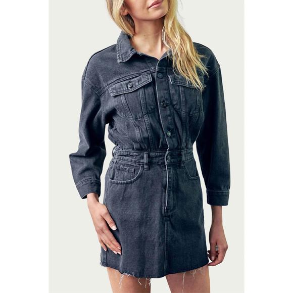 Fore | Dresses | New Fore Denim Rawedge Mini Dress In Washed Black ...